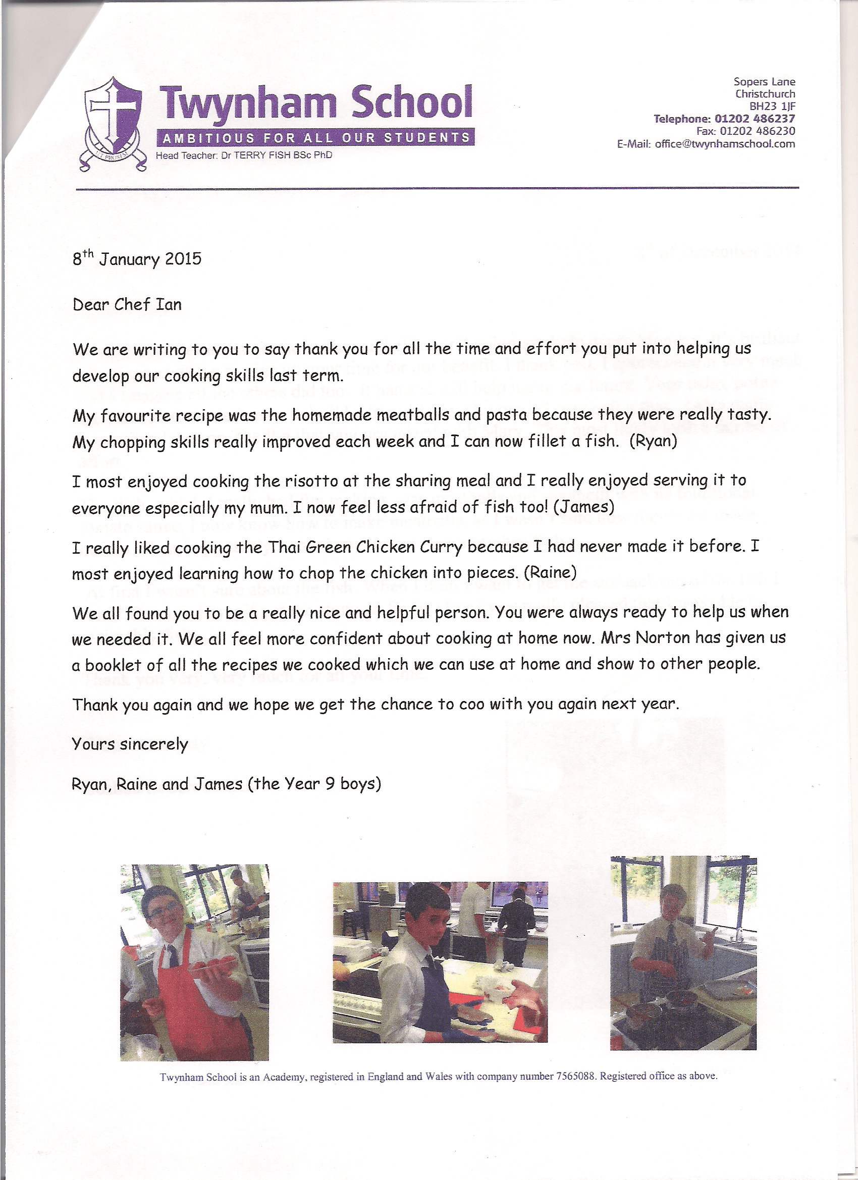 Thank You Letters from Pupils at Twynham School - Christchurch Food ...